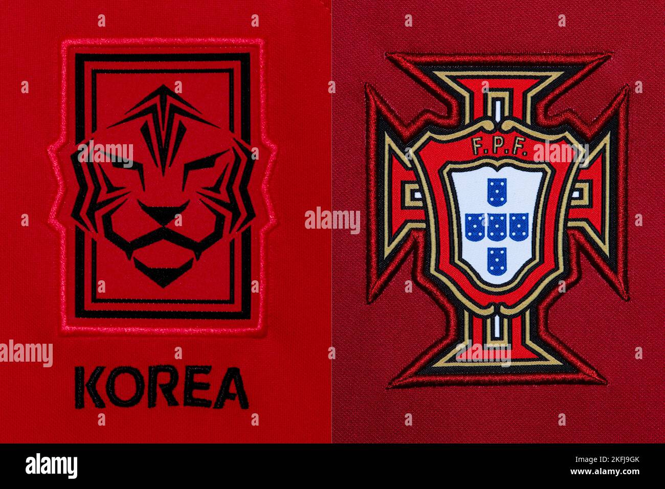 Close up of National Football team crest on home kit. FIFA World Cup ...