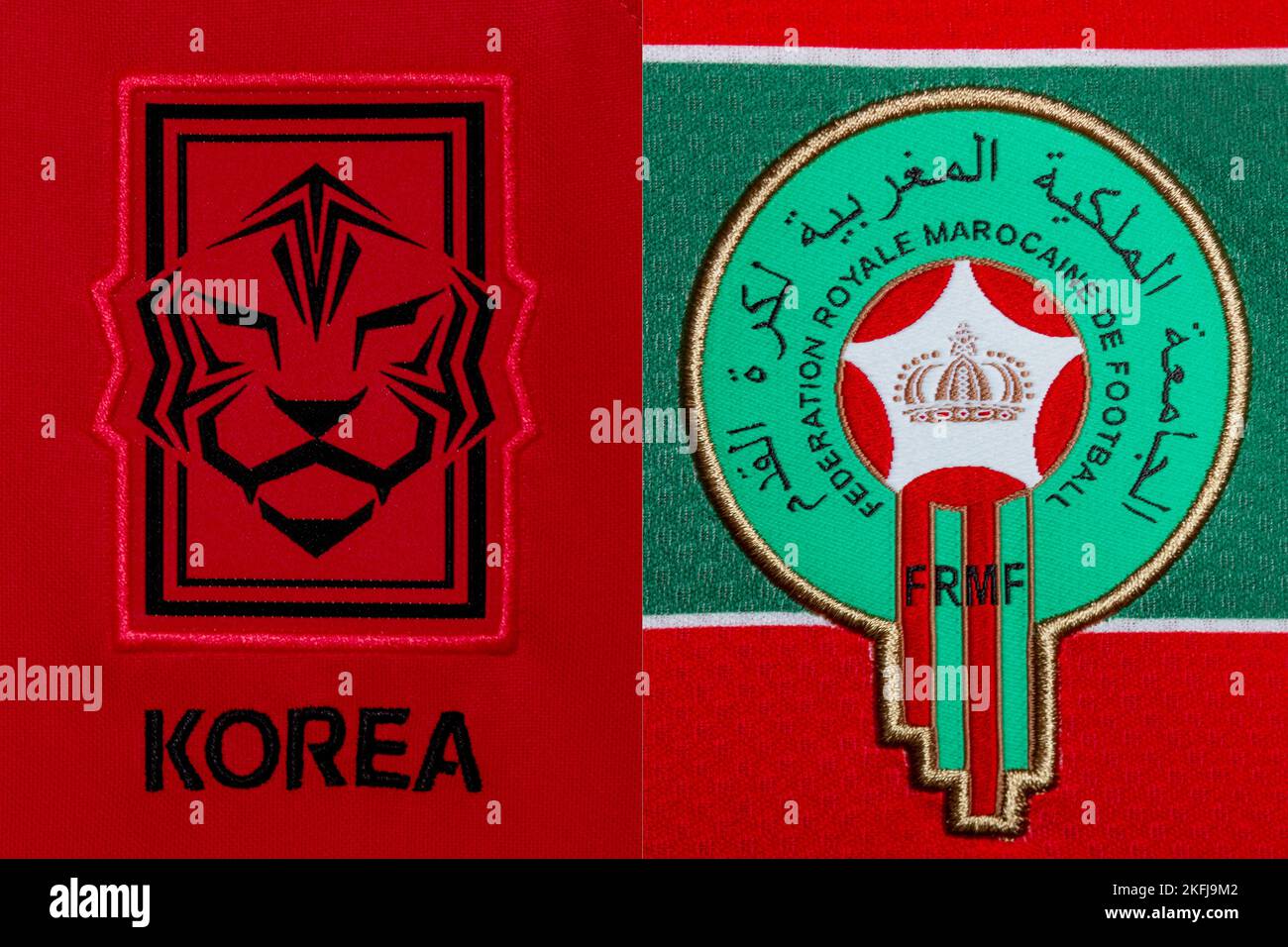 Close up of National Football team crest on home kit. FIFA World Cup ...