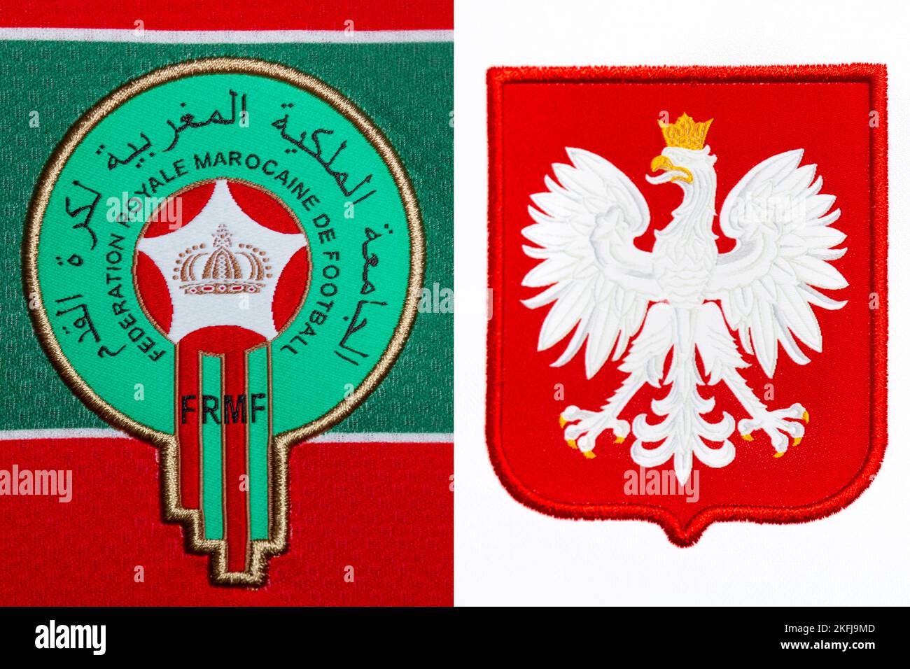 Close up of National Football team crest on home kit. FIFA World Cup ...