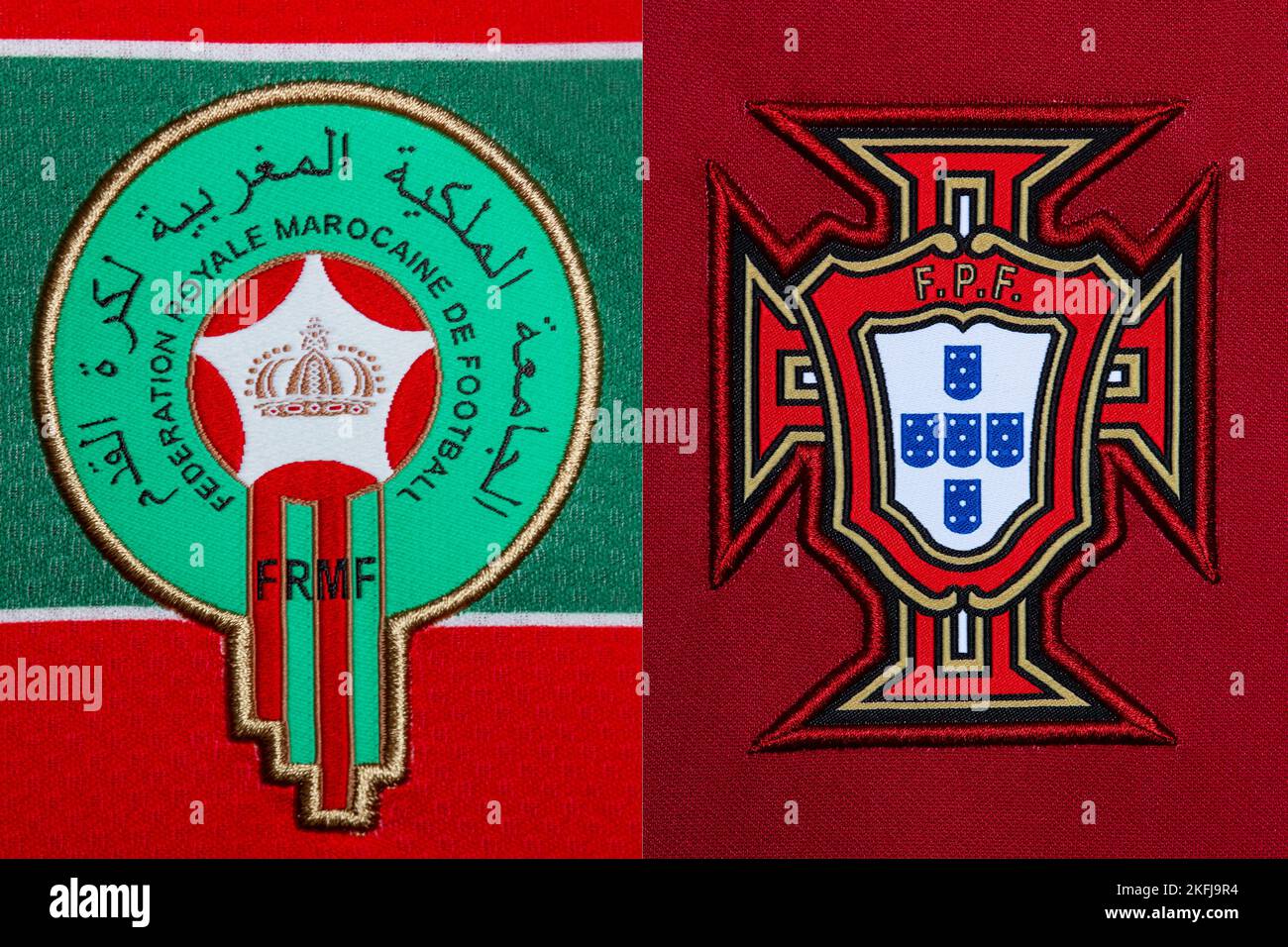 Close up of National Football team crest on home kit. FIFA World Cup ...