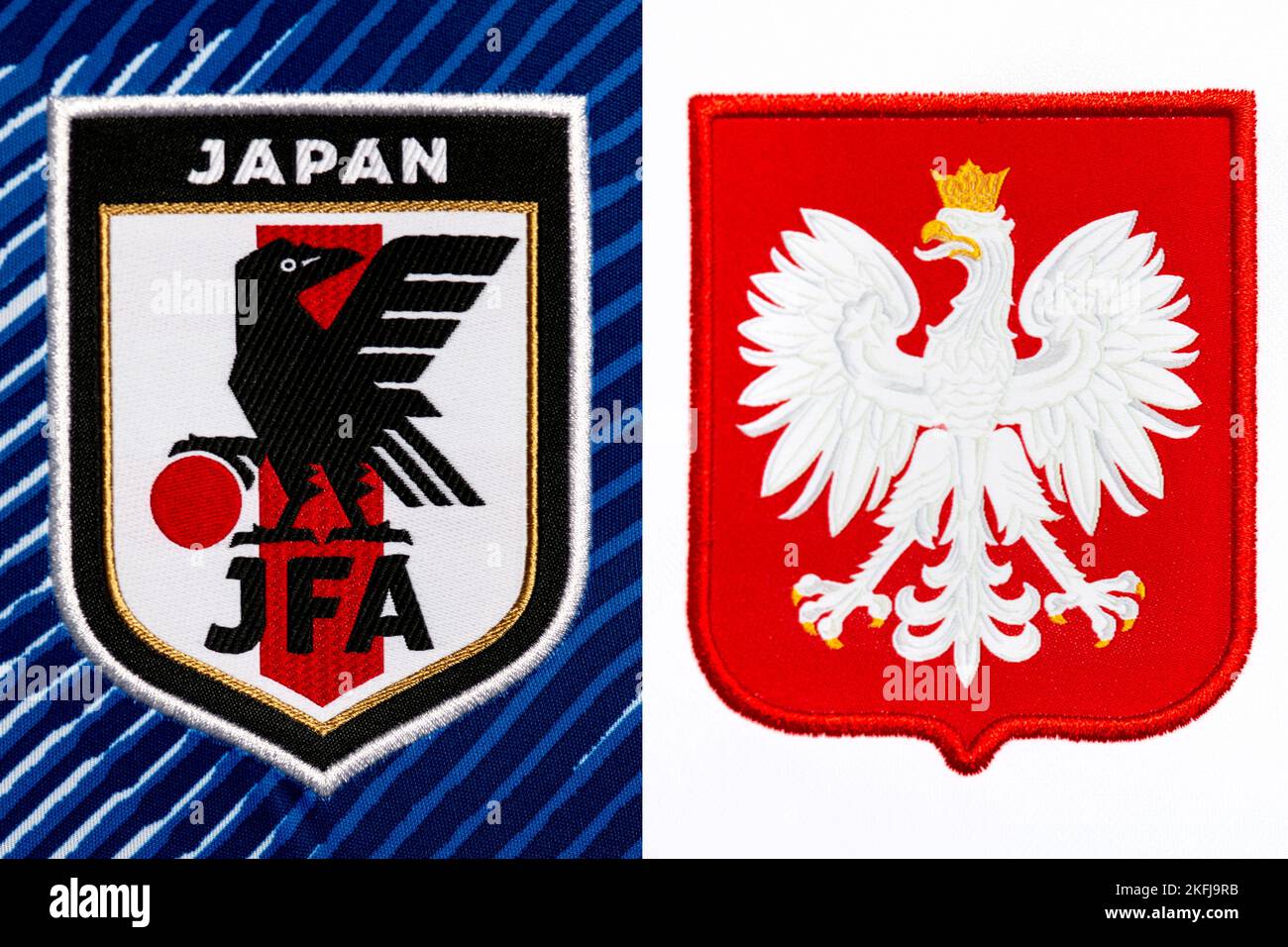 Close up of National Football team crest on home kit. FIFA World Cup ...