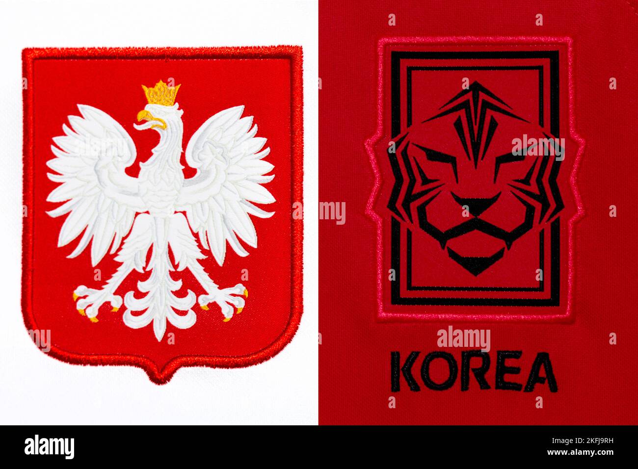 Close up of National Football team crest on home kit. FIFA World Cup ...