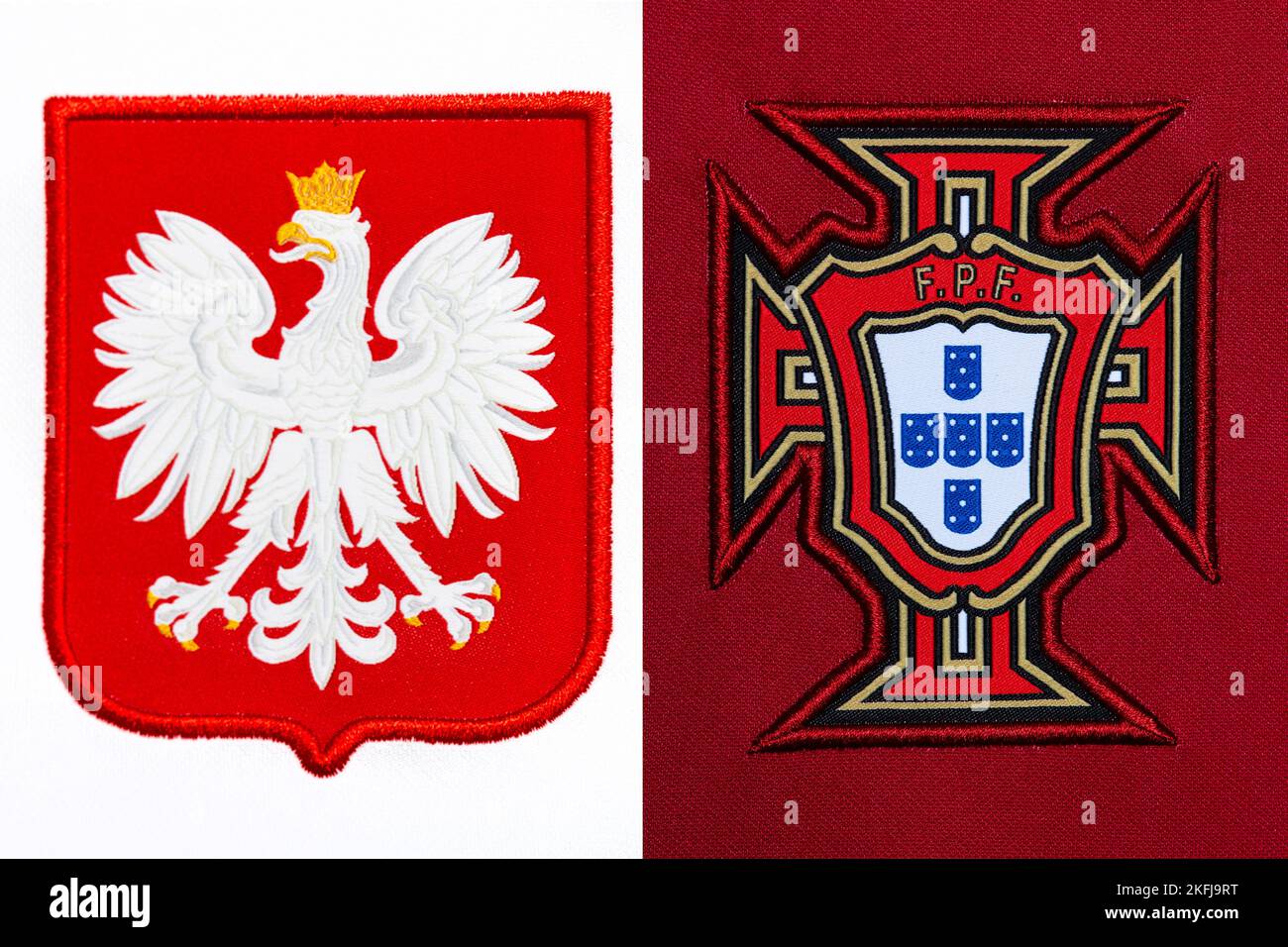 Close up of National Football team crest on home kit. FIFA World Cup ...