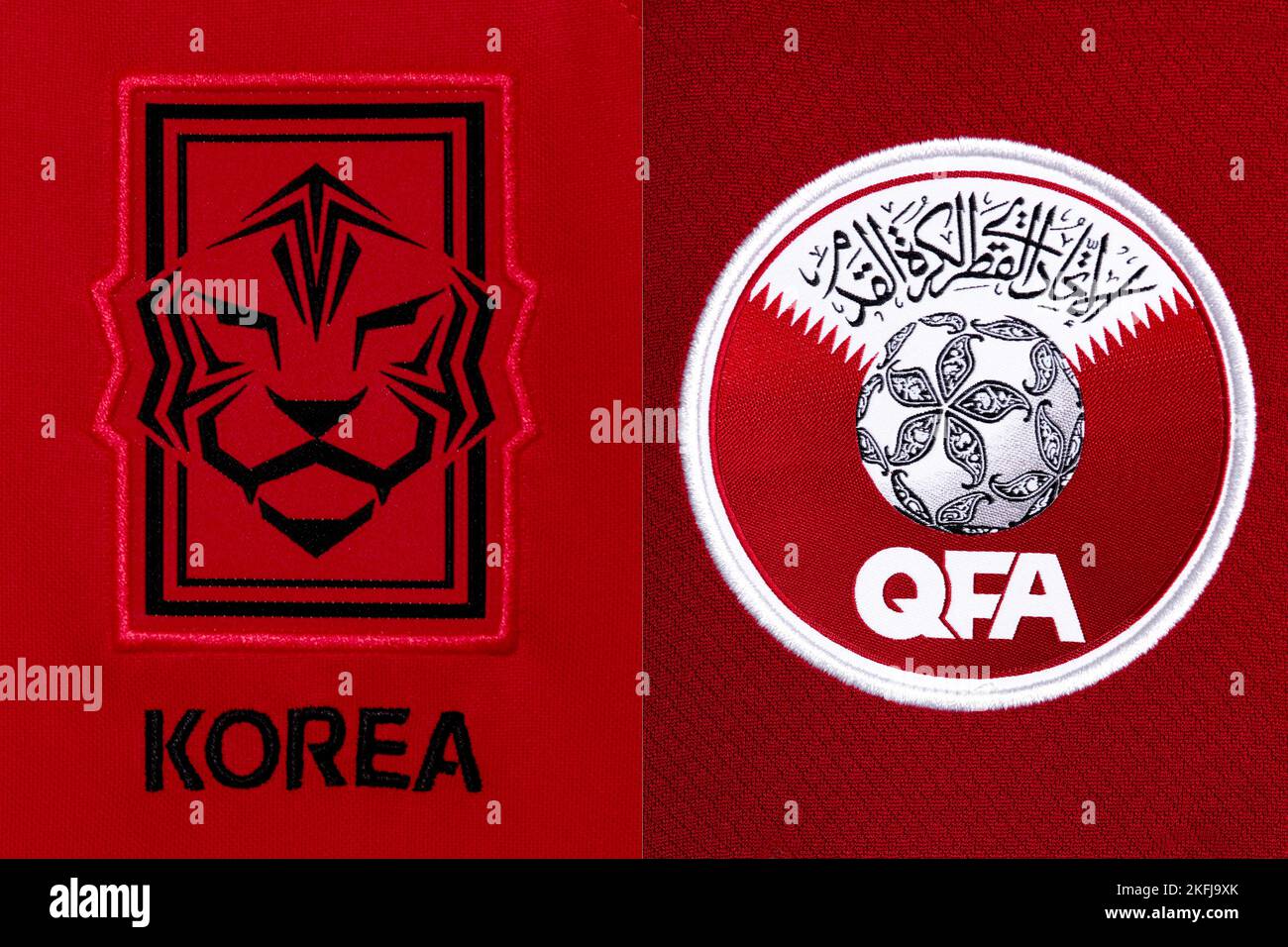 Close up of National Football team crest on home kit. FIFA World Cup ...