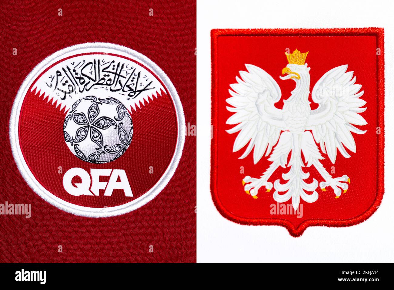 Close up of National Football team crest on home kit. FIFA World Cup ...