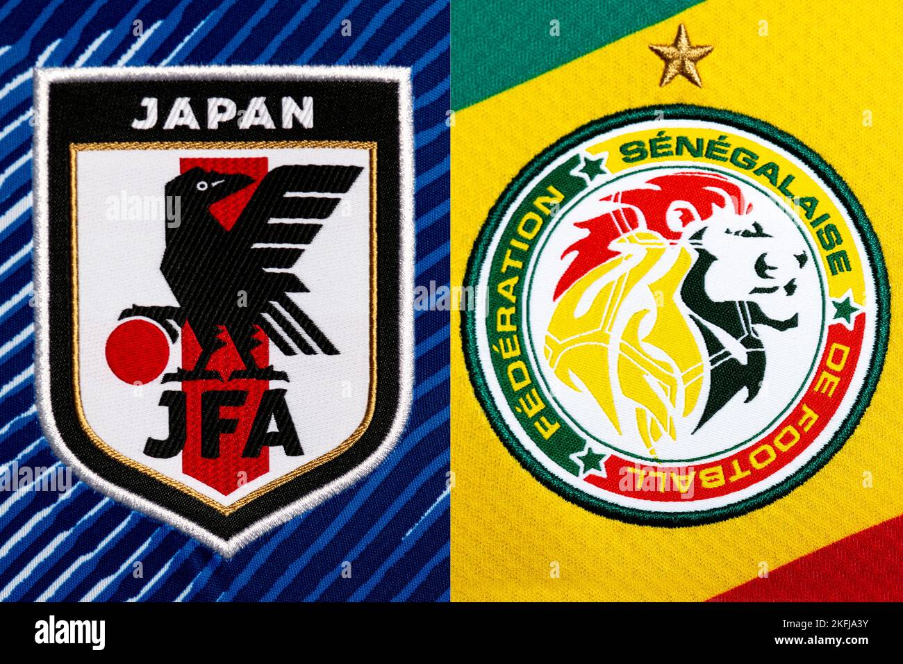 Close up of National Football team crest on home kit. FIFA World Cup ...