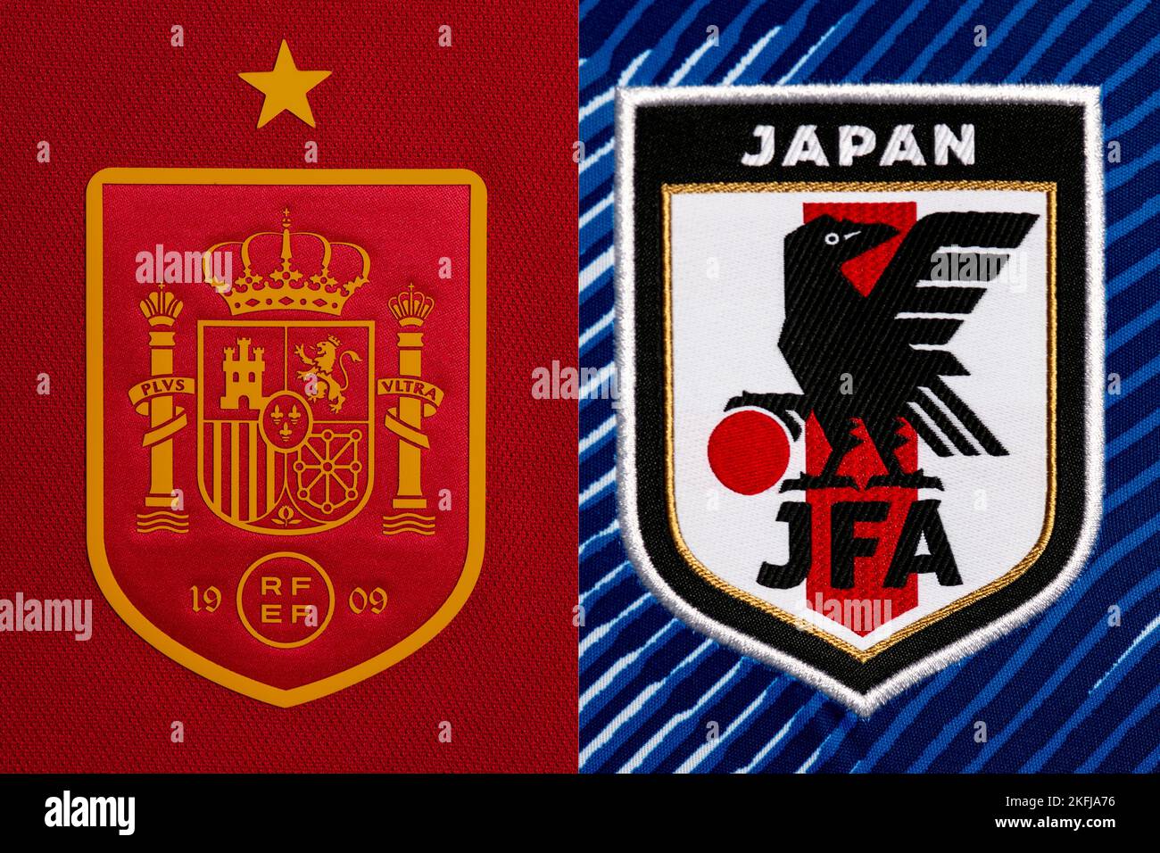 Close up of National Football team crest on home kit. FIFA World Cup ...