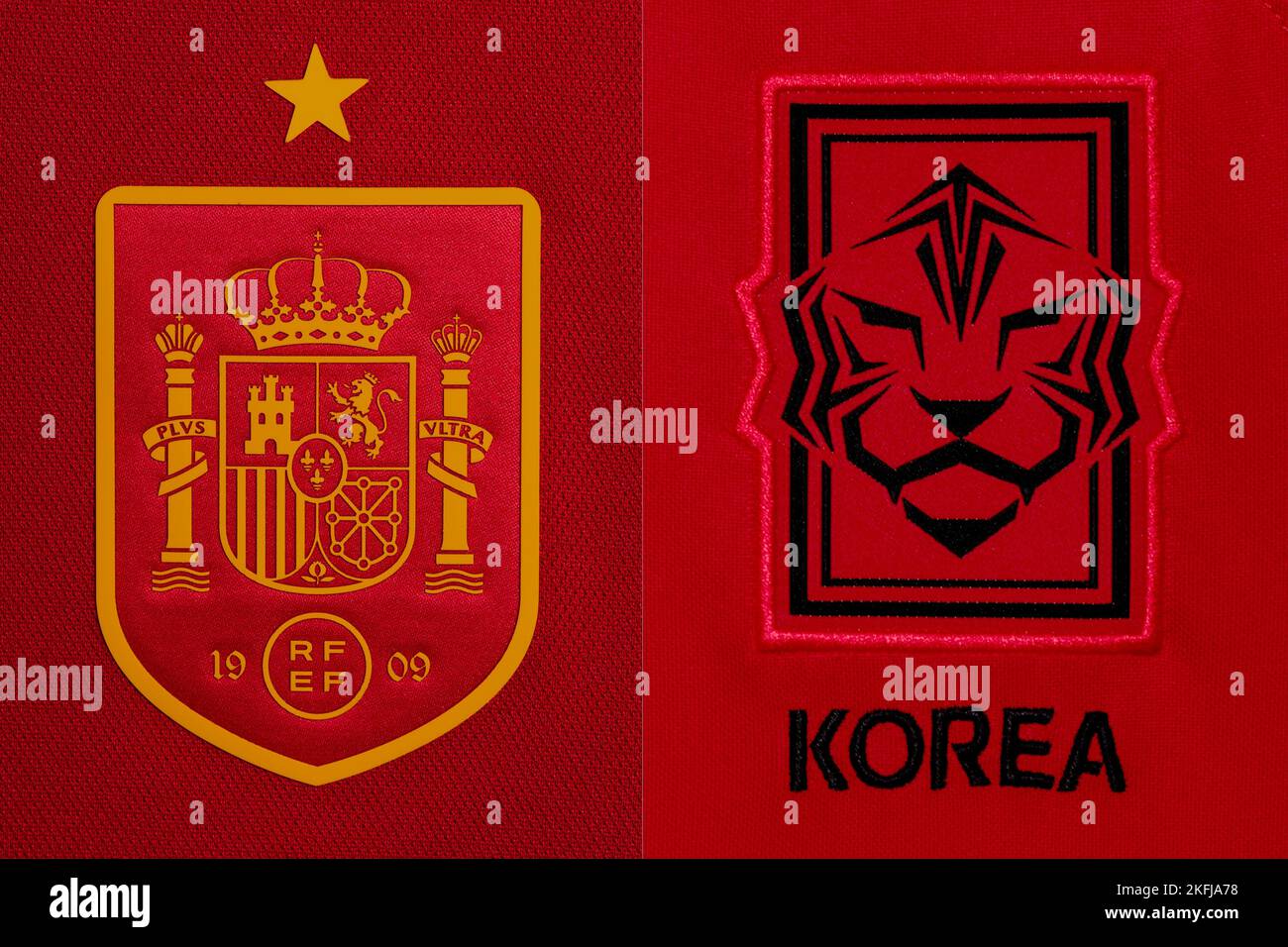 Close up of National Football team crest on home kit. FIFA World Cup ...