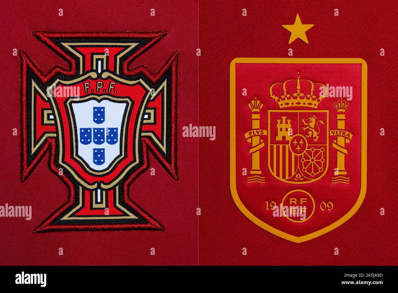 Close up of National Football team crest on home kit. FIFA World Cup ...