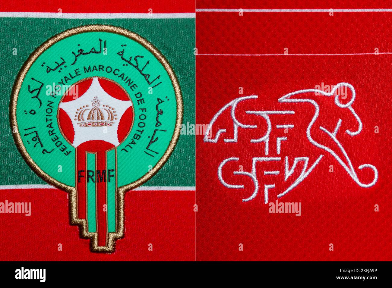 Close up of National Football team crest on home kit. FIFA World Cup ...