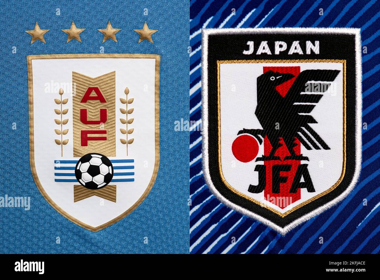 Close up of National Football team crest on home kit. FIFA World Cup ...