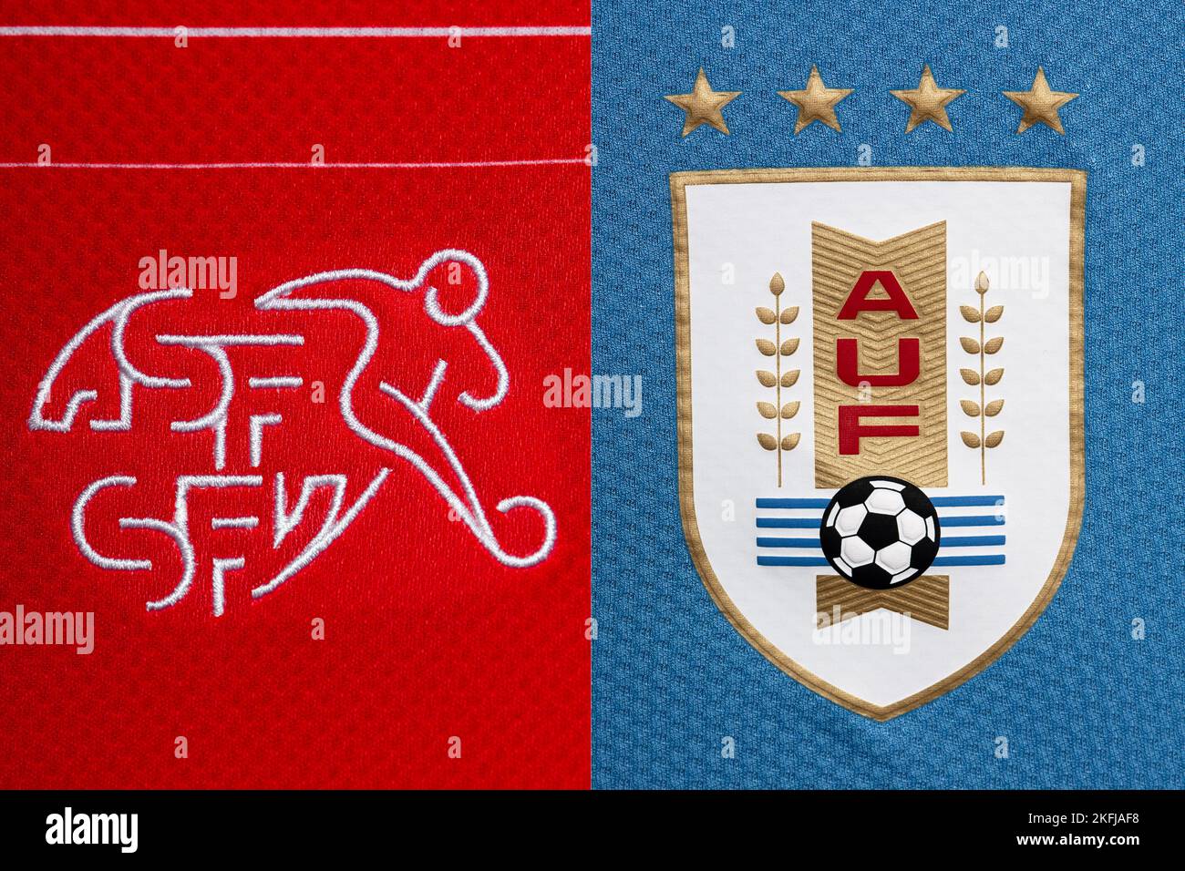 Close up of National Football team crest on home kit. FIFA World Cup ...