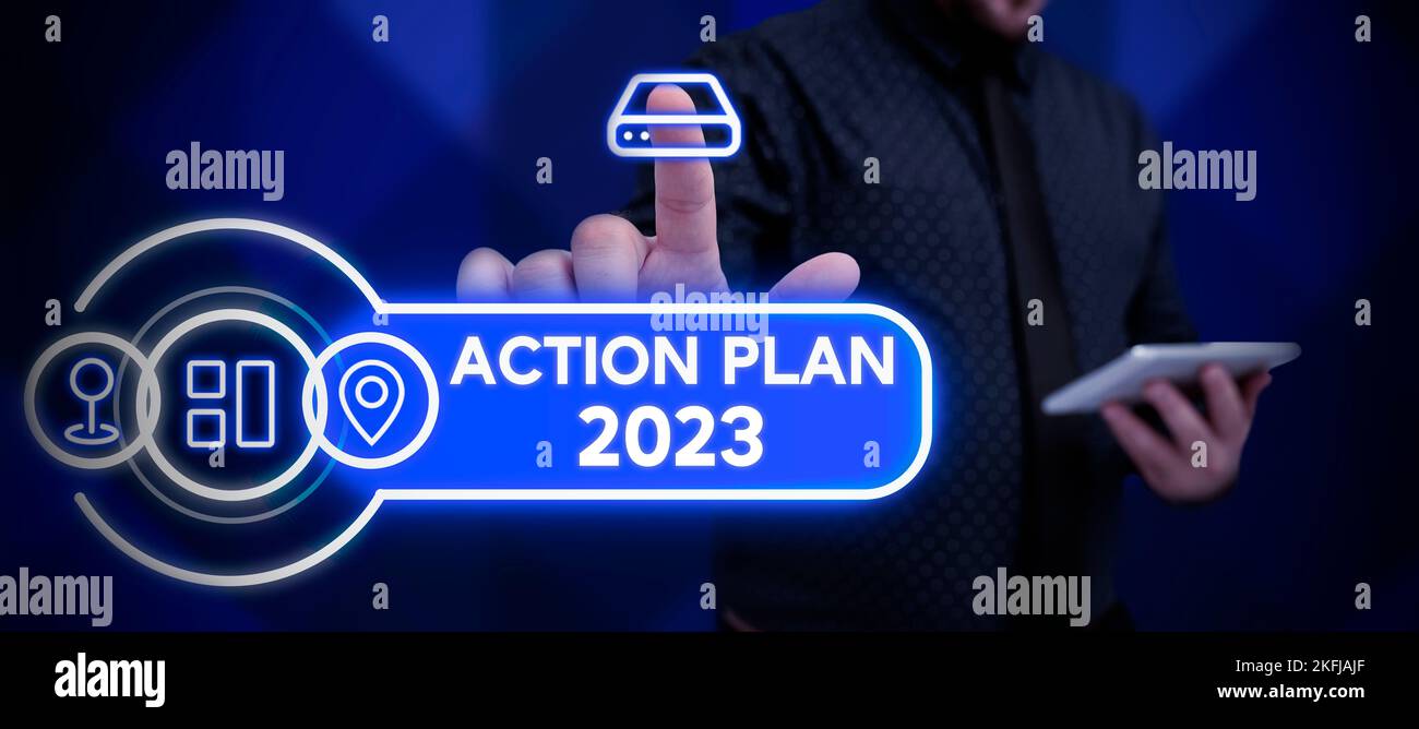 Conceptual caption Action Plan 2023. Internet Concept to do list ...