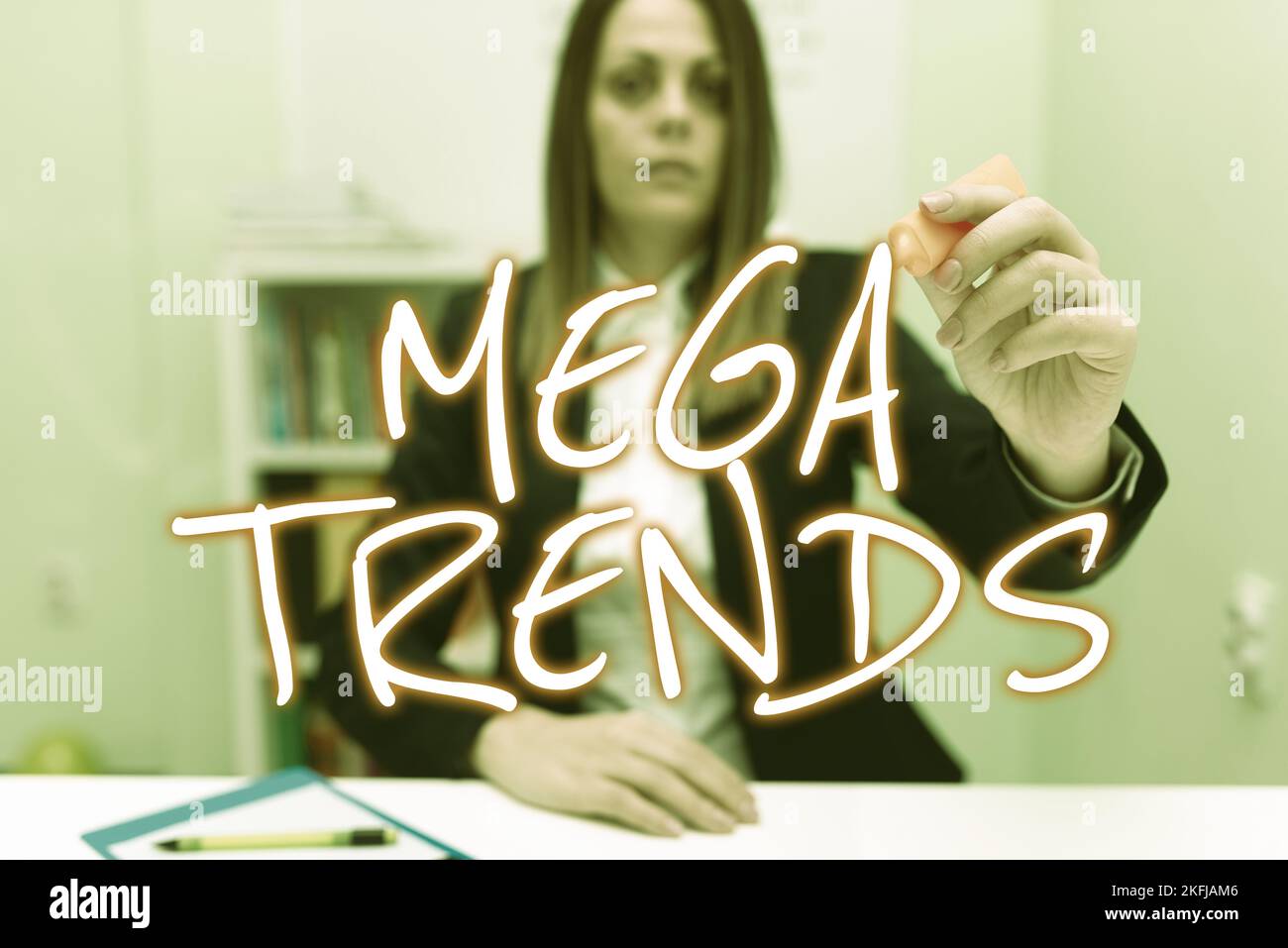 Text sign showing Mega Trends. Business idea powerful phenomena impacting the foundations of our ...