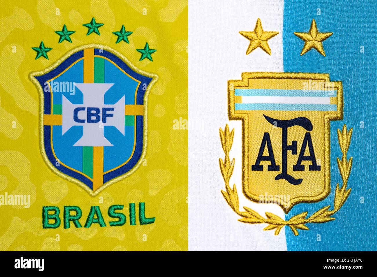 Close up of National Football team crest on home kit. FIFA World Cup ...