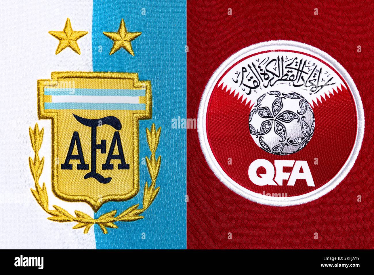 Close up of National Football team crest on home kit. FIFA World Cup ...