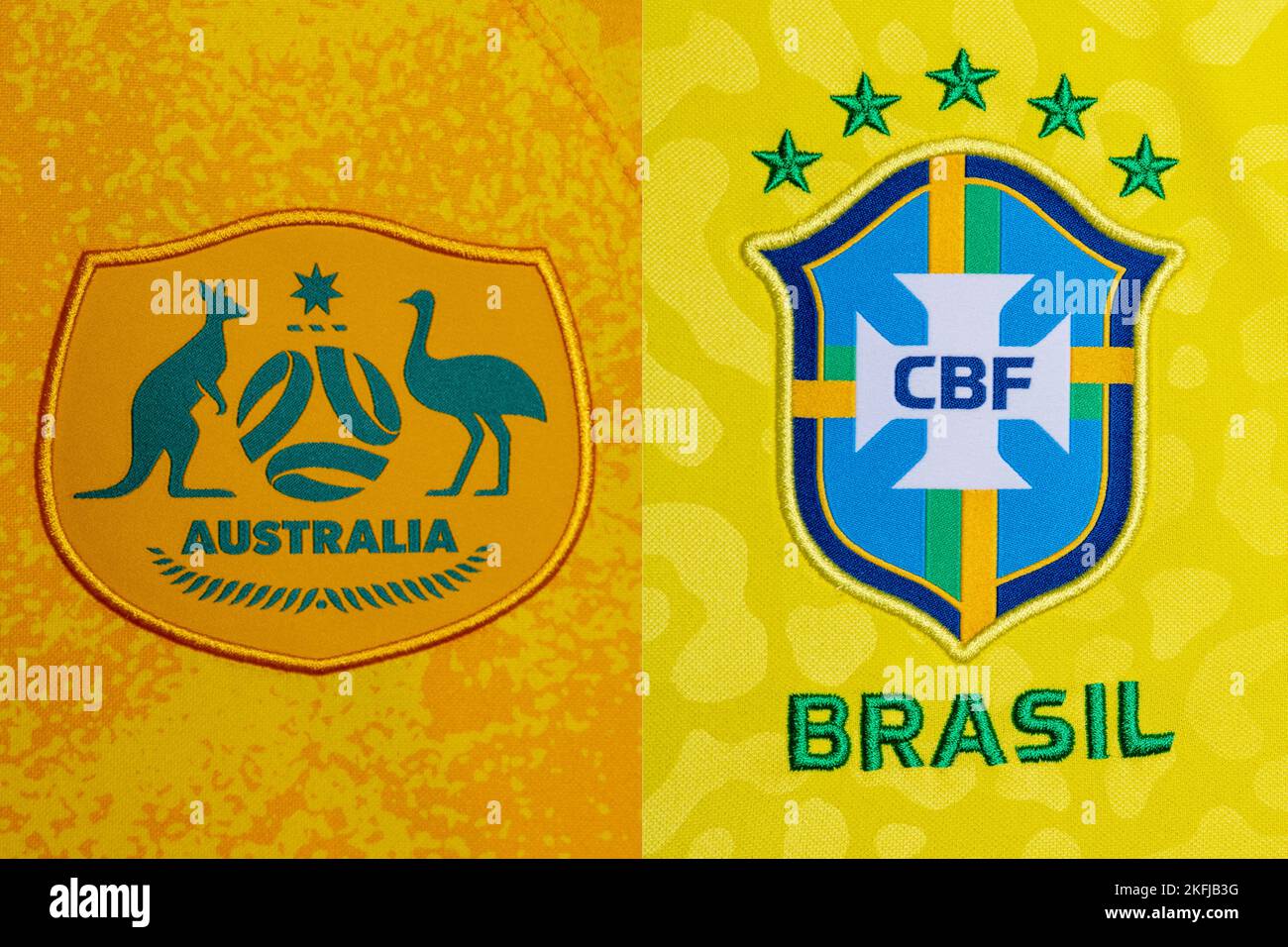 Close up of National Football team crest on home kit. FIFA World Cup ...