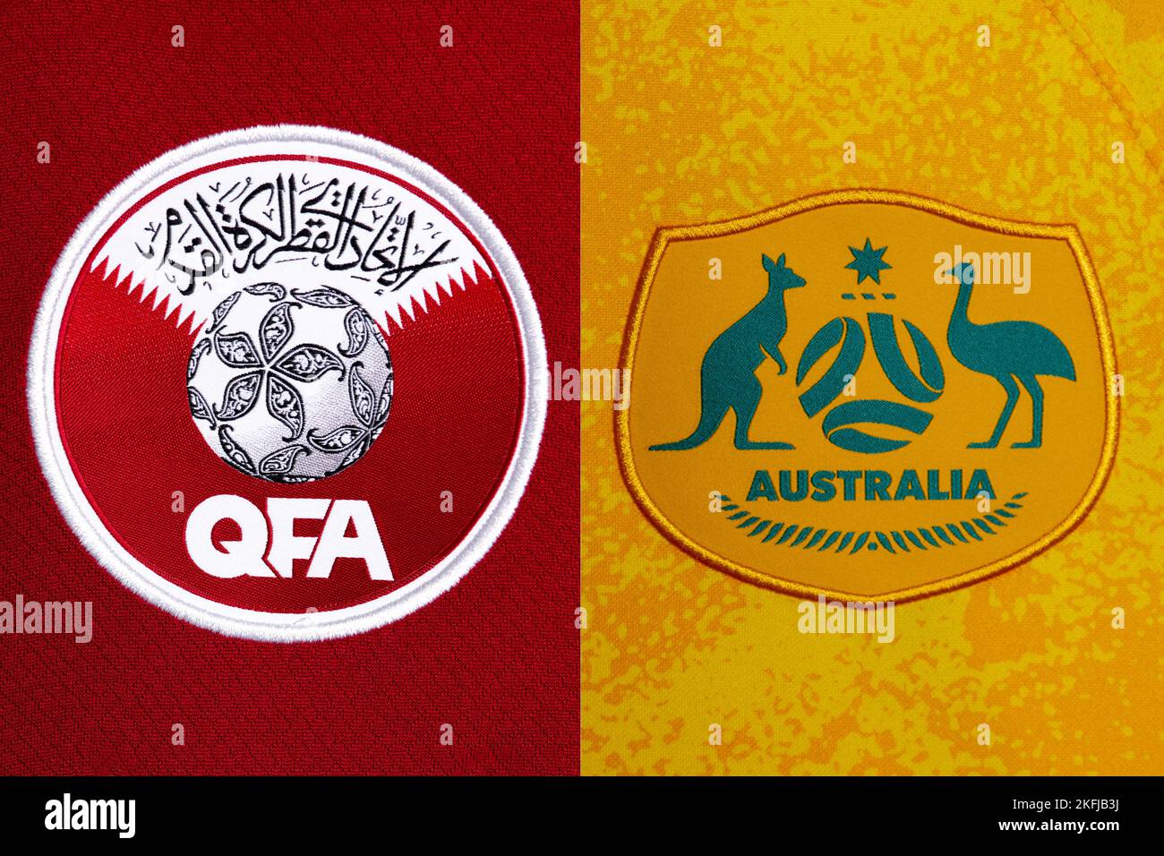 Close up of National Football team crest on home kit. FIFA World Cup ...