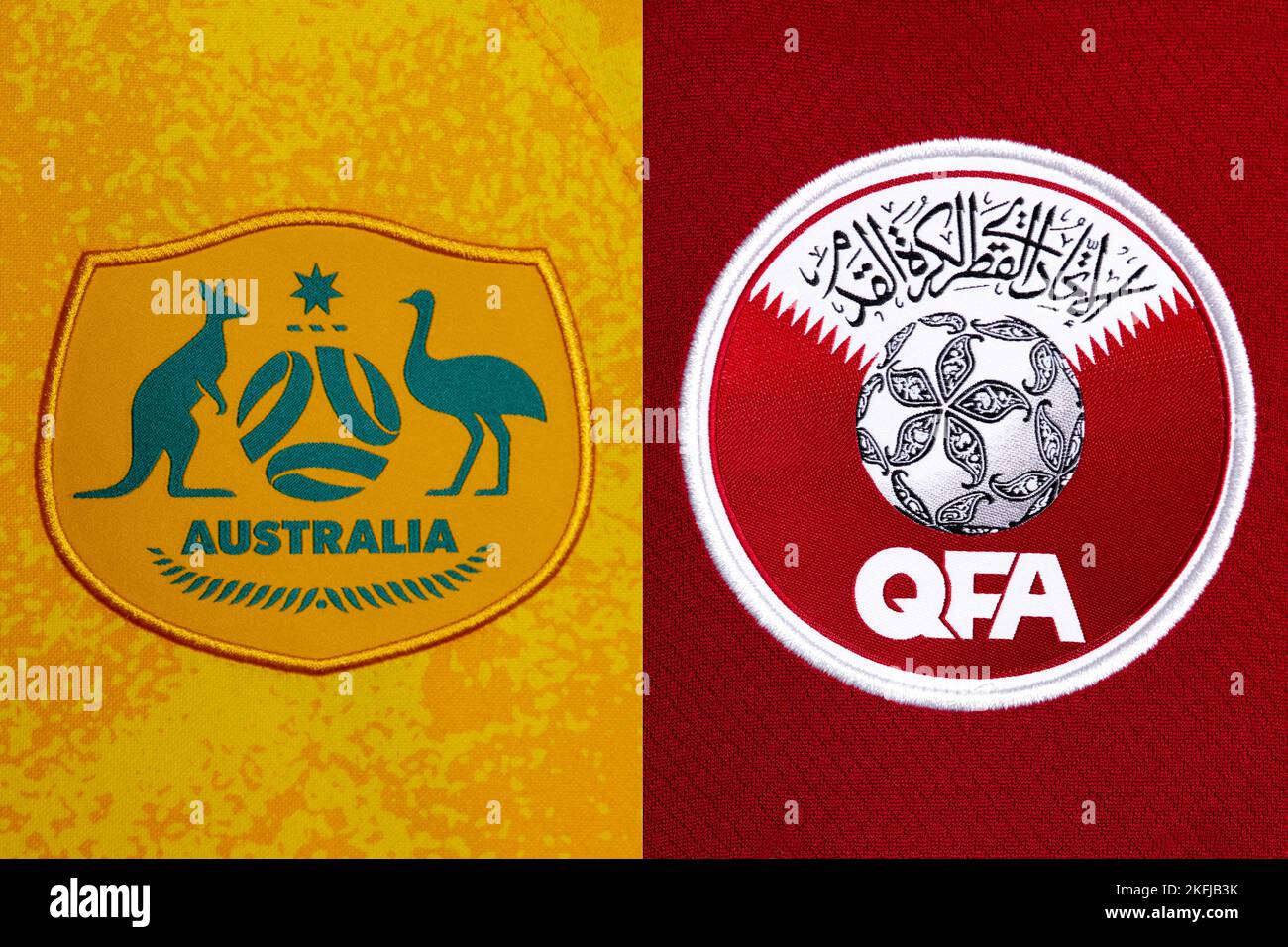 Close up of National Football team crest on home kit. FIFA World Cup ...