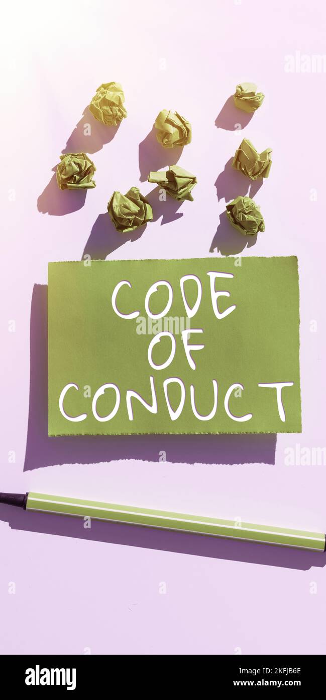 Writing displaying text Code Of Conduct, Business approach Ethics rules ...