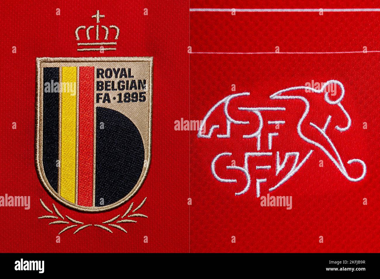 Close up of National Football team crest on home kit. FIFA World Cup ...