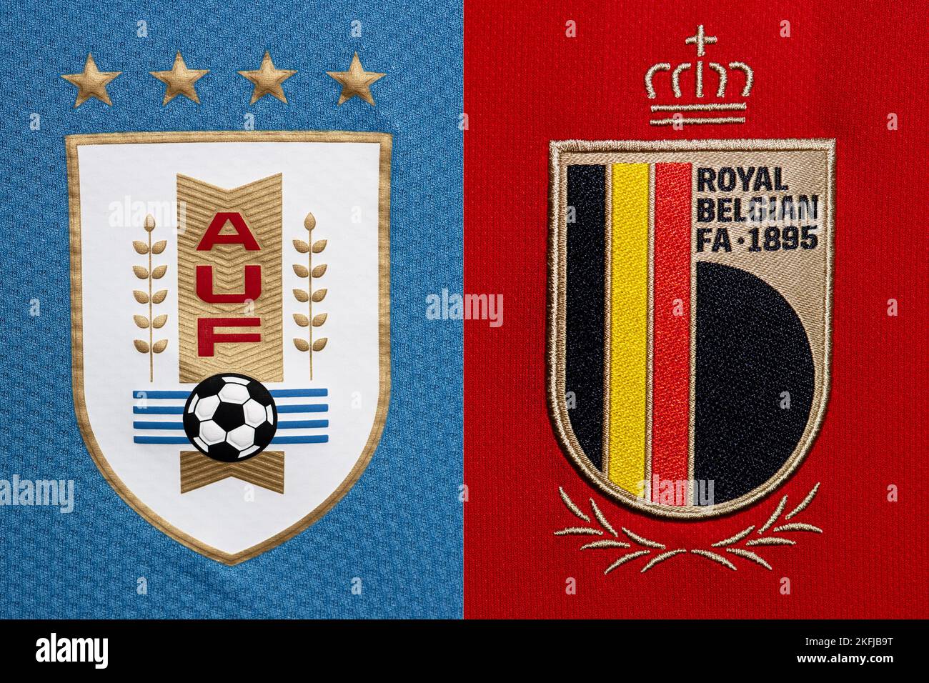 Close up of National Football team crest on home kit. FIFA World Cup ...