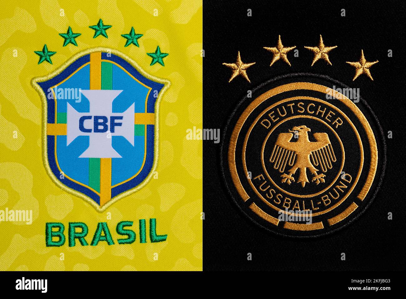 Close up of National Football team crest on home kit. FIFA World Cup ...