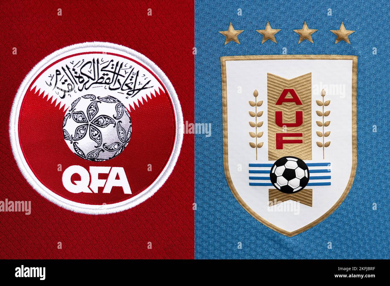 Close up of National Football team crest on home kit. FIFA World Cup ...