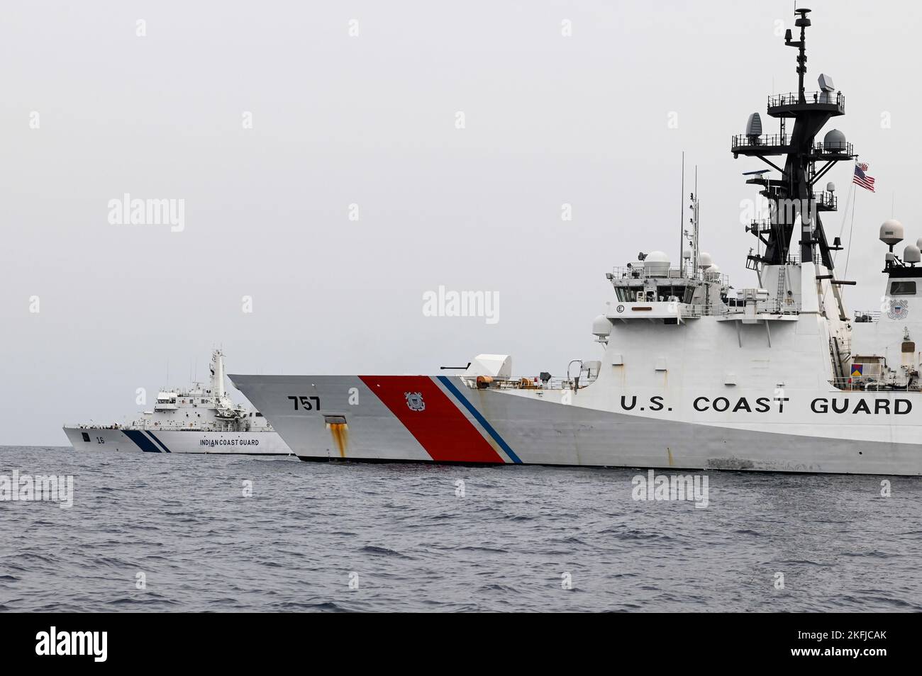 U.S. Coast Guard Cutter Midgett (WMSL 757) transits alongside Indian ...