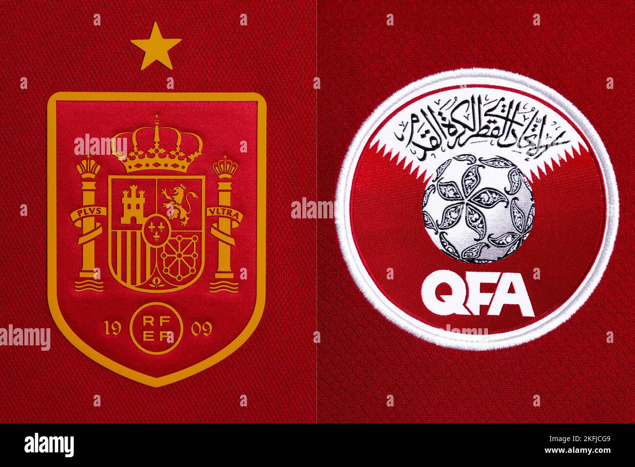 Close up of National Football team crest on home kit. FIFA World Cup ...