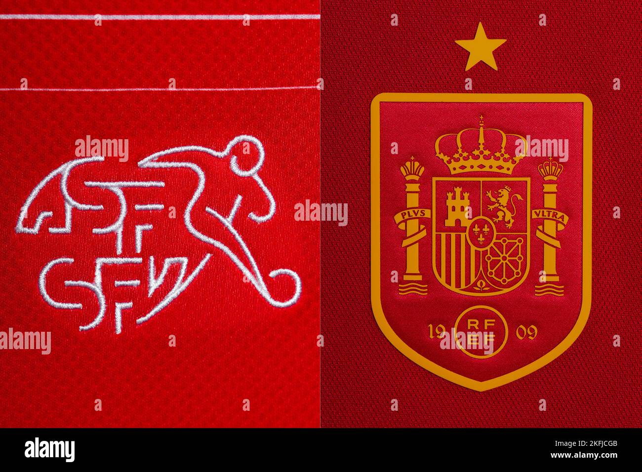 Close up of National Football team crest on home kit. FIFA World Cup ...
