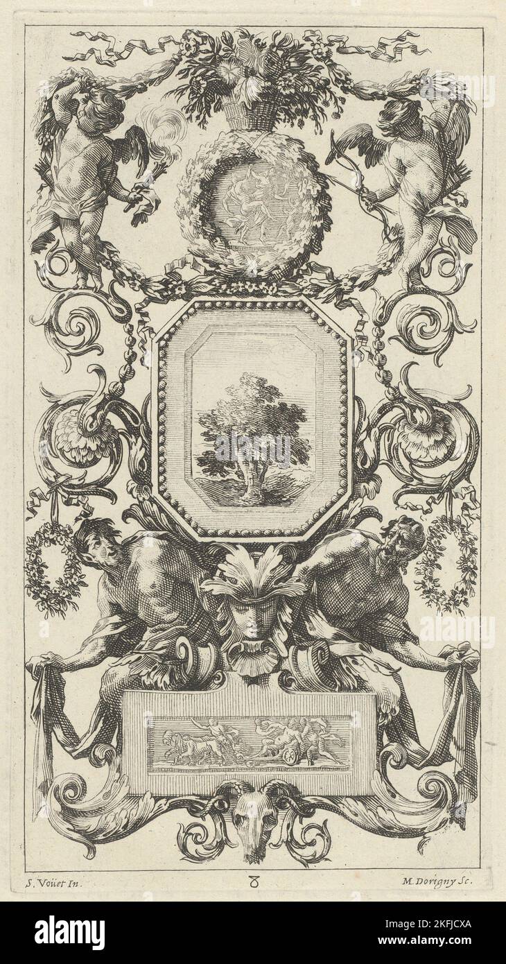 Ornamental Panel Surmounted by a Basket of Flowers with Cupid and Hymen ...