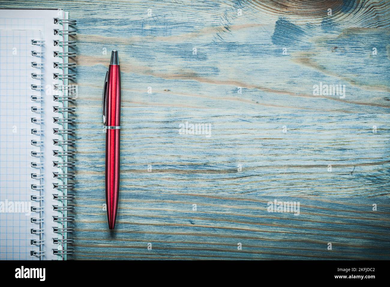 Blank note-books biro pen on wooden board copy space office concept ...