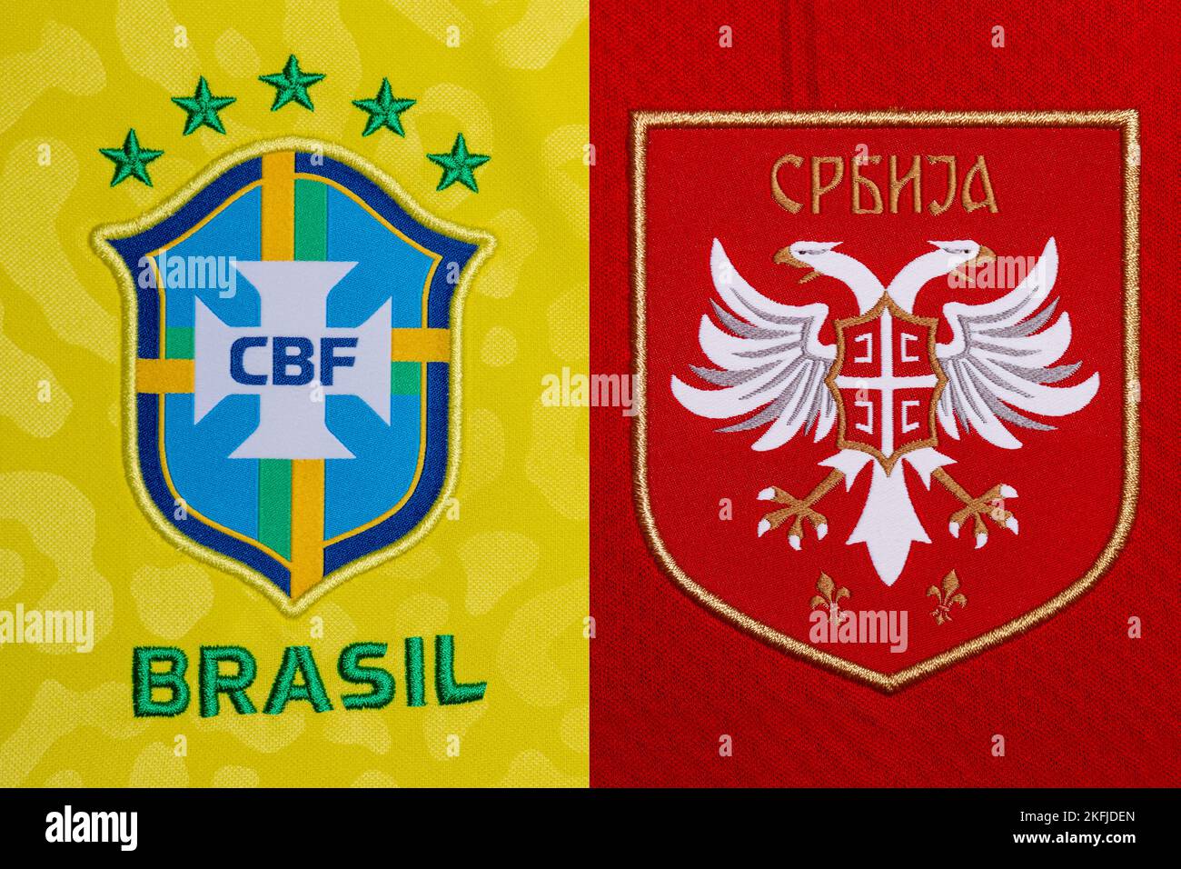 Close up of National Football team crest on home kit. FIFA World Cup ...