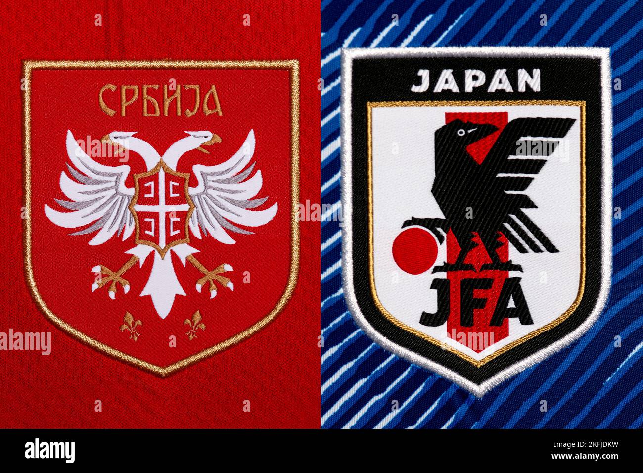 Close up of National Football team crest on home kit. FIFA World Cup ...