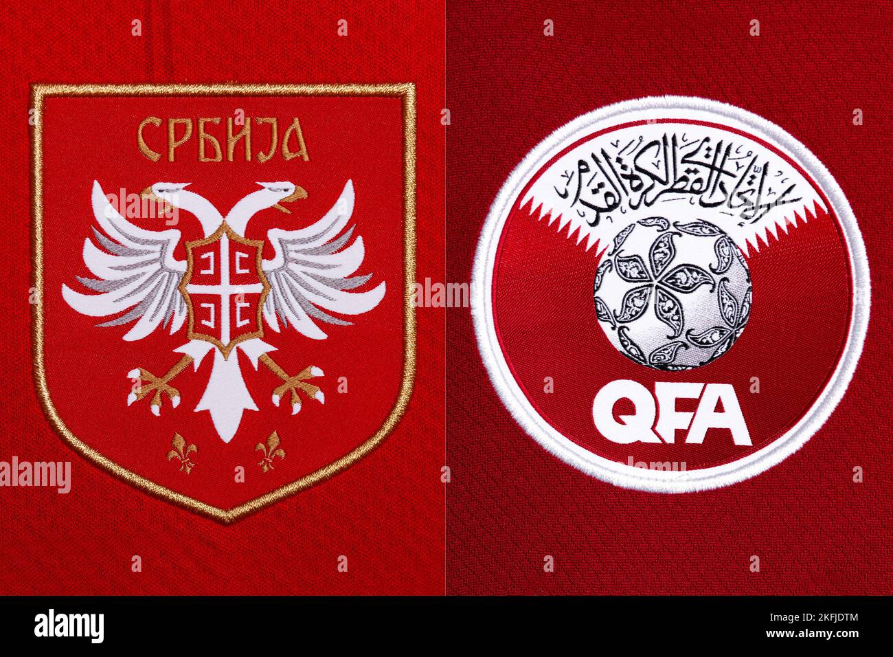 Close up of National Football team crest on home kit. FIFA World Cup ...