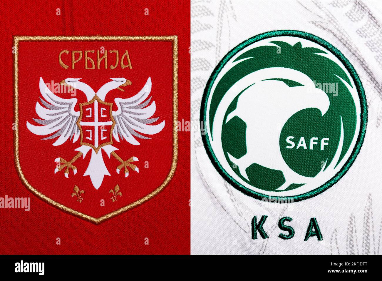 Close up of National Football team crest on home kit. FIFA World Cup ...