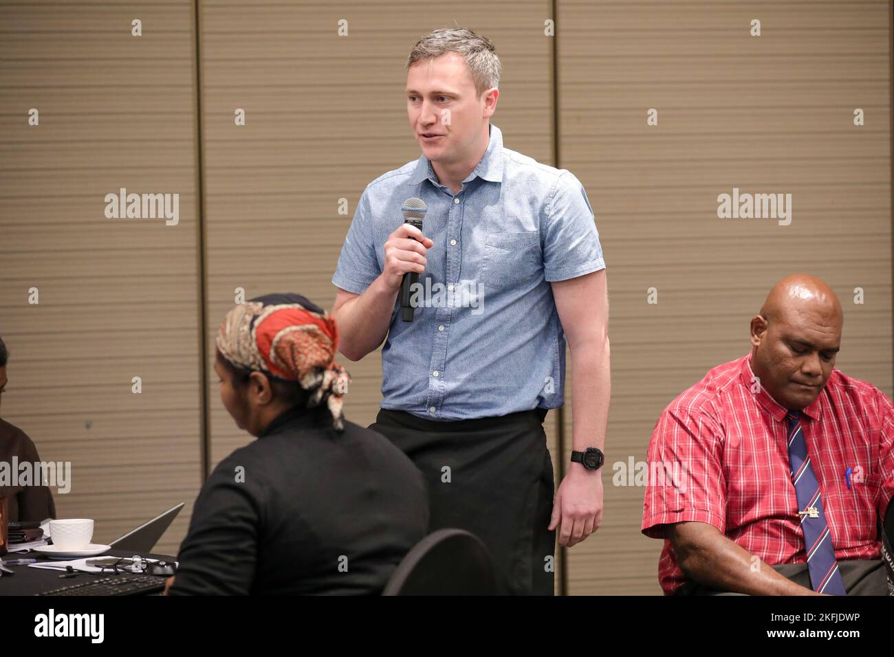 Oliver Mitchell, with Fiji Ministry of Defence, speaks at the Fiji ...