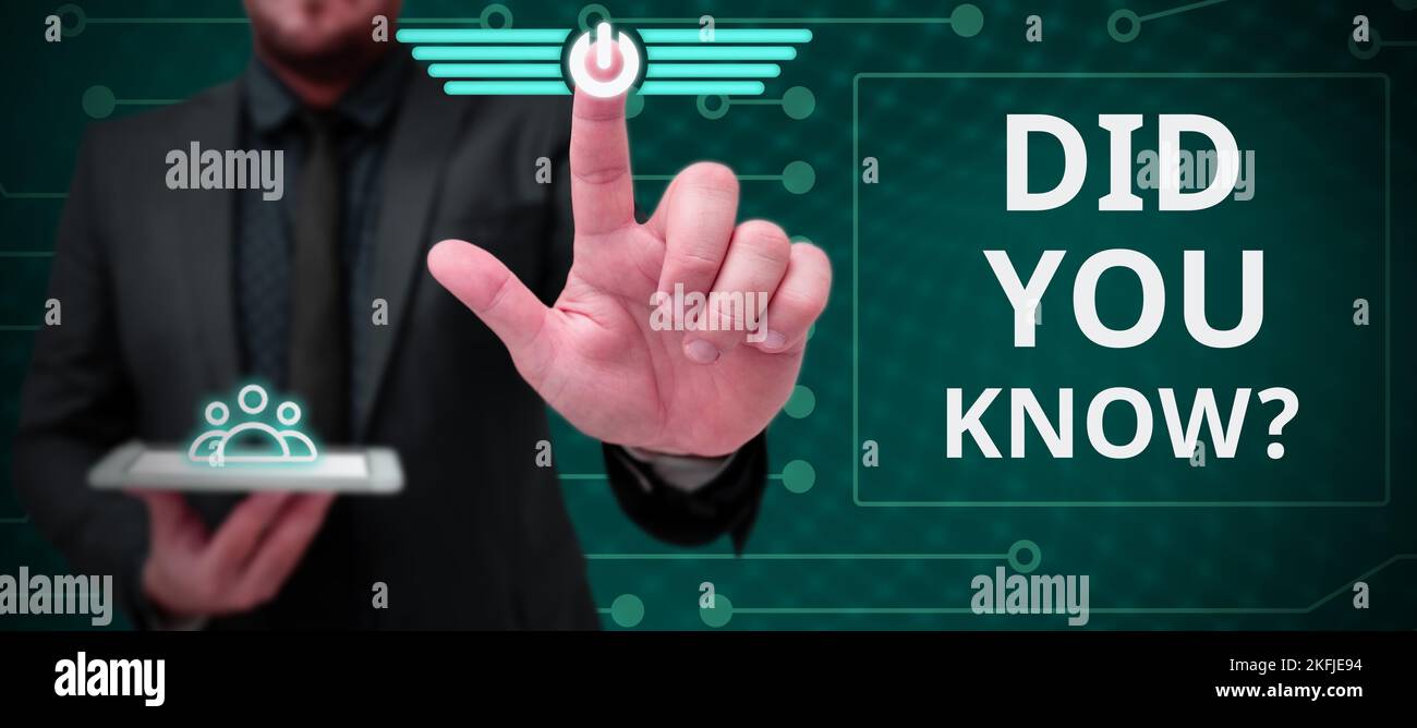 Text sign showing Did You Know. Conceptual photo Fun Facts and Figures ...