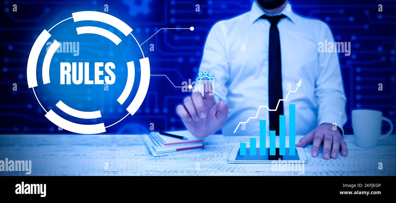 Hand writing sign Rules. Conceptual photo exercise ultimate power ...