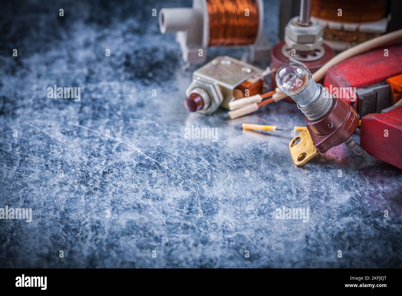 Group of electric devices horizontal view vintage electricity concept ...