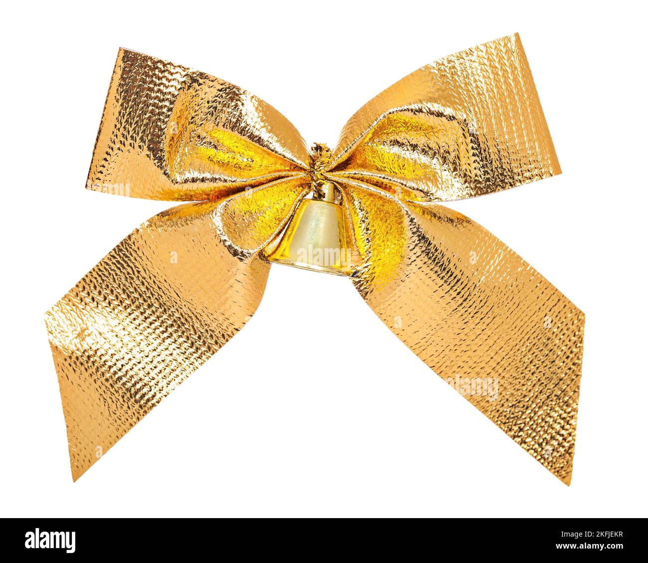 golden bow with little bell isolated on white background Stock Photo ...