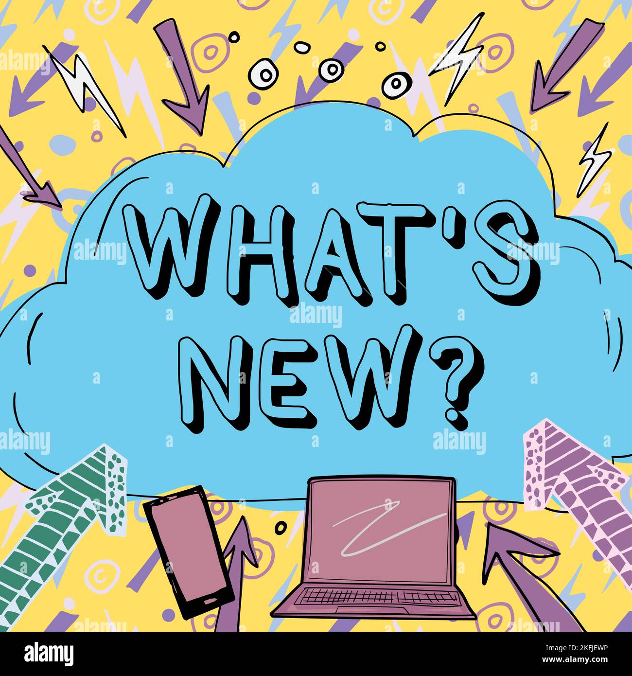 Conceptual display What's New. Business showcase Asking about latest ...