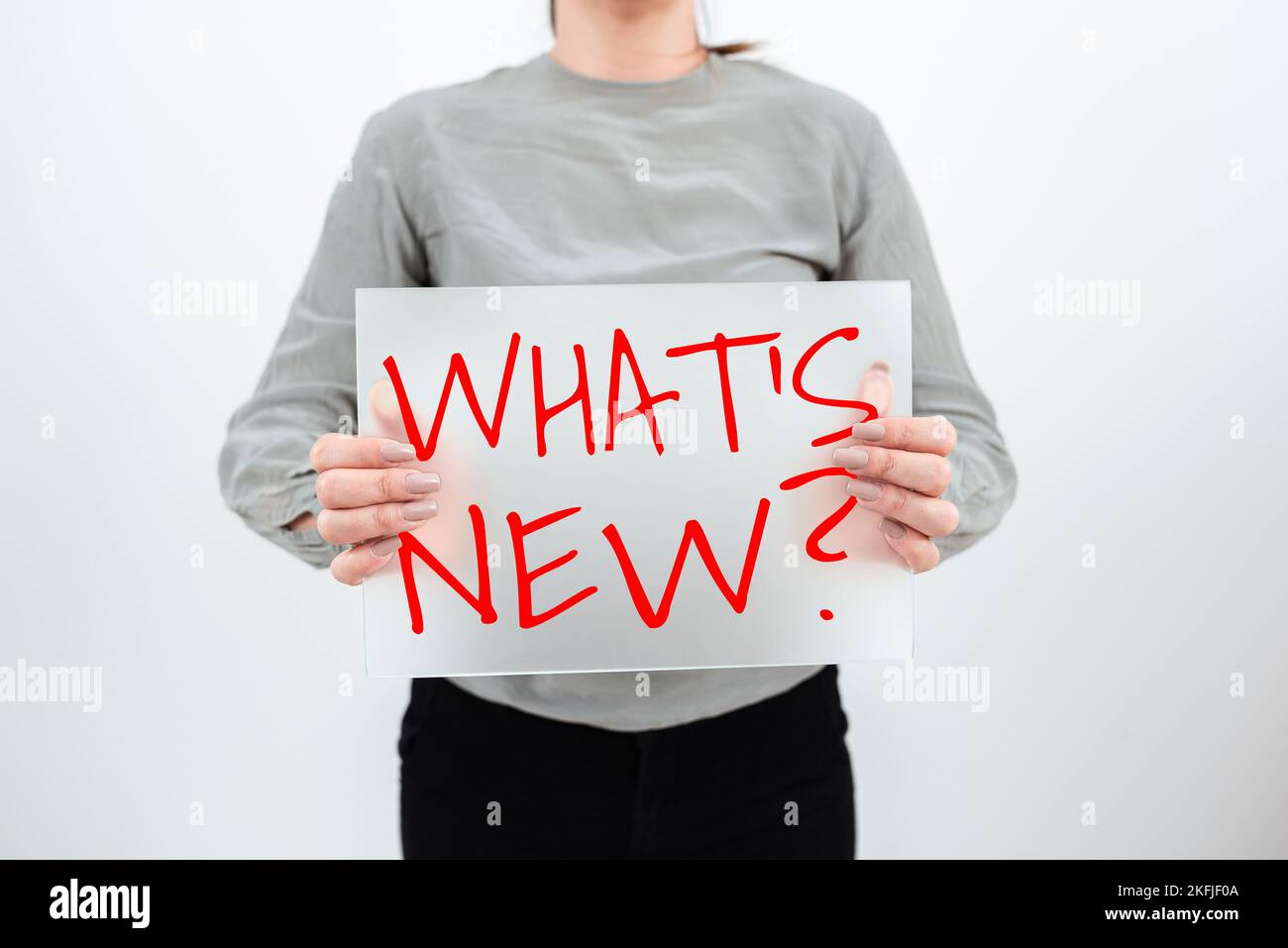 Conceptual caption What's New. Concept meaning Asking about latest ...