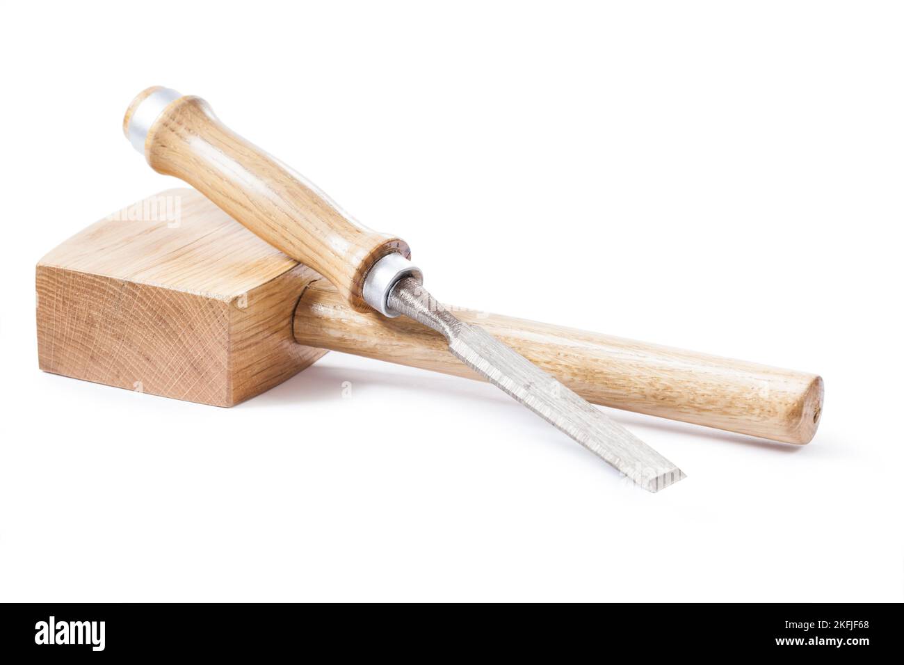 mallet and chissel woodworking tools isolated on white Stock Photo - Alamy