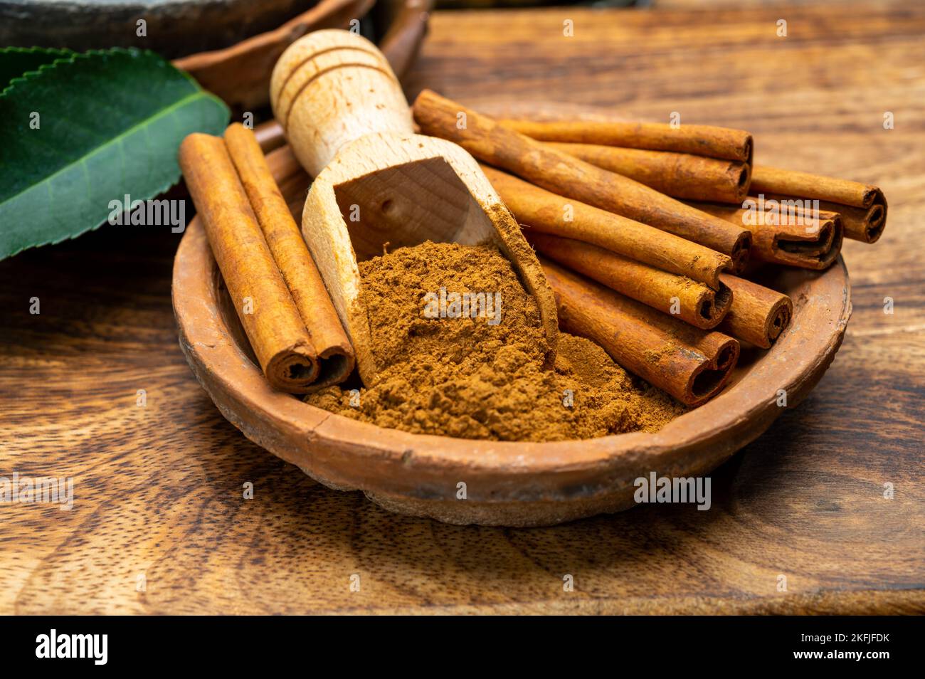 Indian spices collection, dried aromatic cinnamon barks and another ...