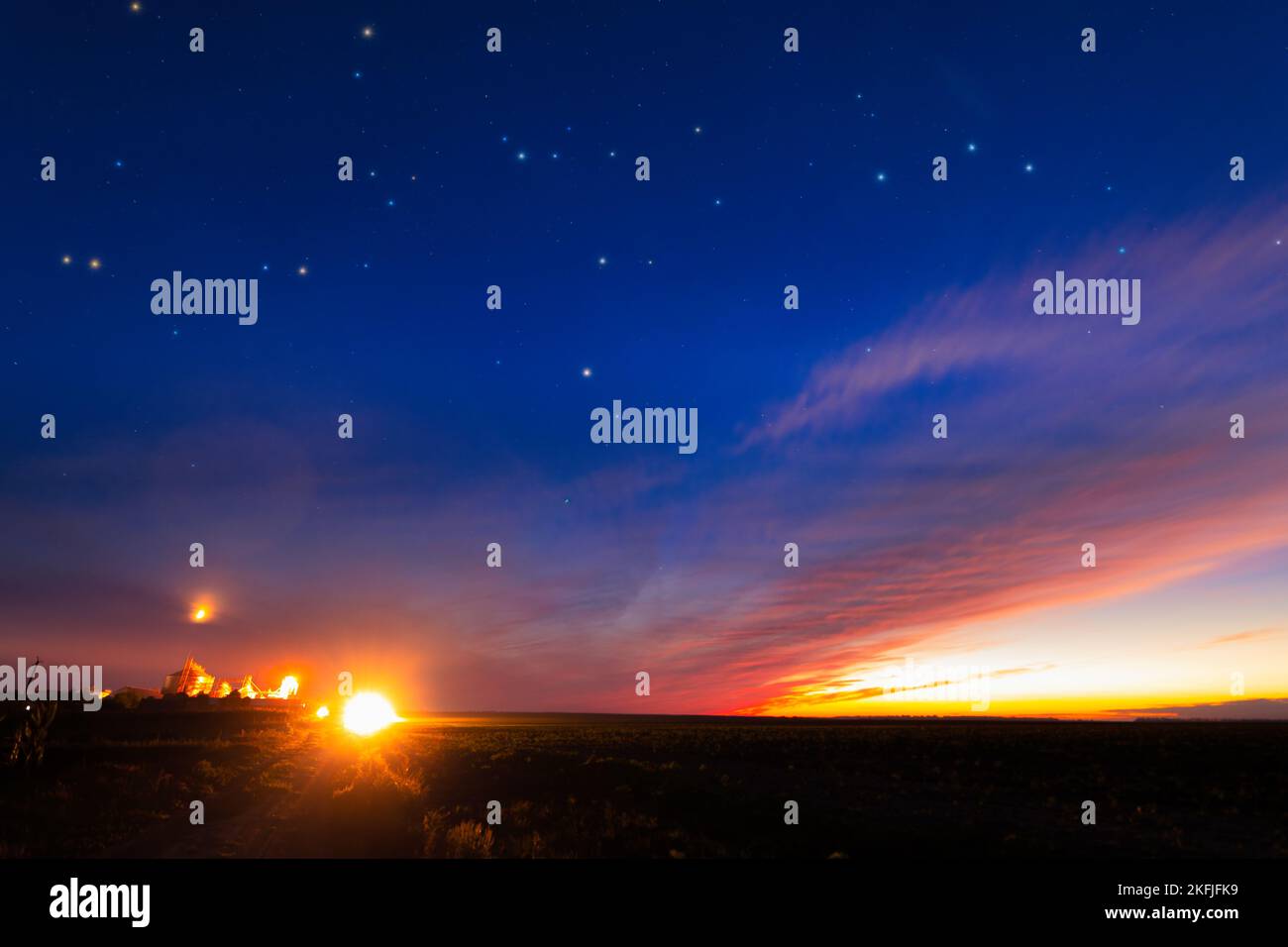 evening sky, day turns to night. Sunset, clouds and starry sky. A ...
