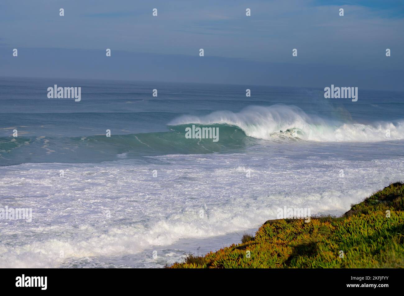 Magoito Beach on Atlantic ocean during storm and high waves, beautiful ...