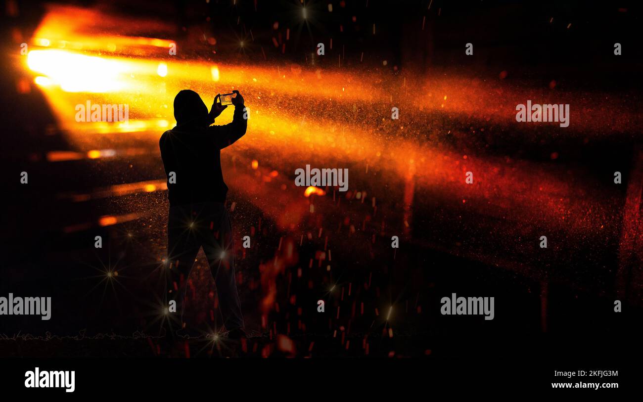 A ray of light in an abandoned building. Selective soft focus. Abstract ...