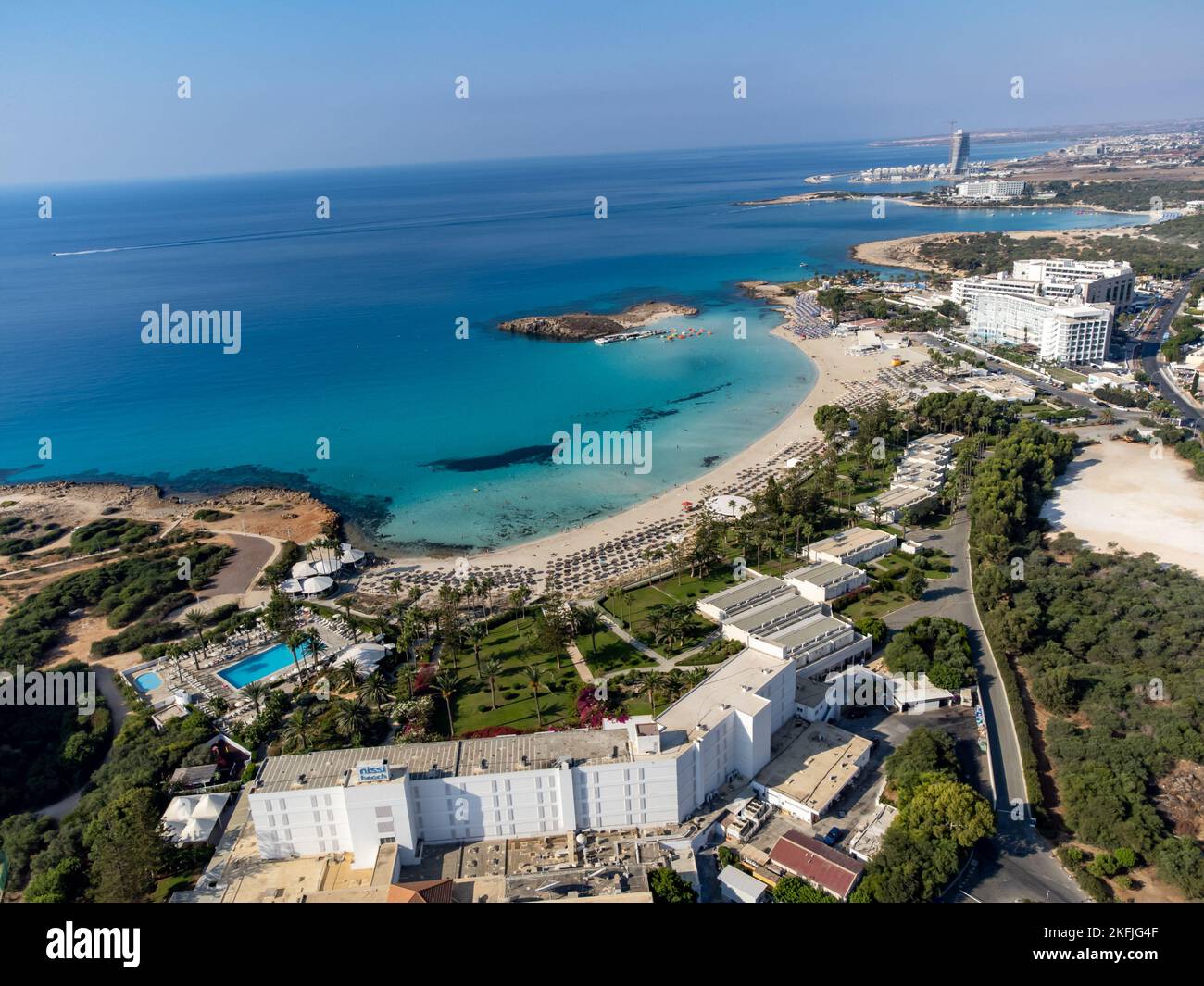 Aerial panoramic view on blue crystal clear water on Mediterranean sea ...